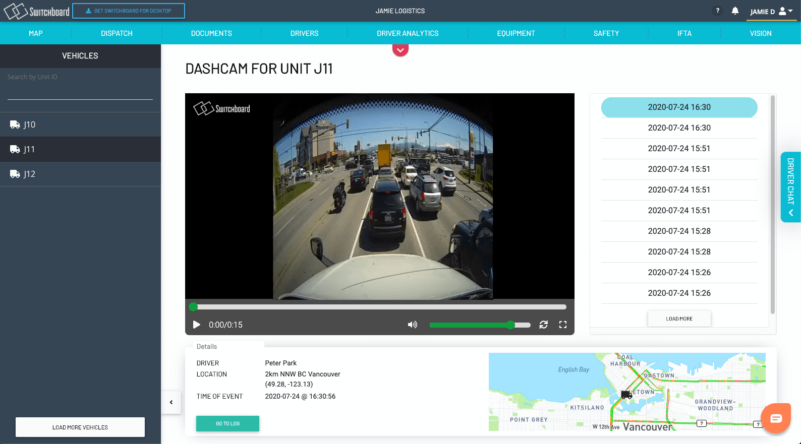 Vision Dashcam - Solutions | Switchboard Technology for Transportation Fleets